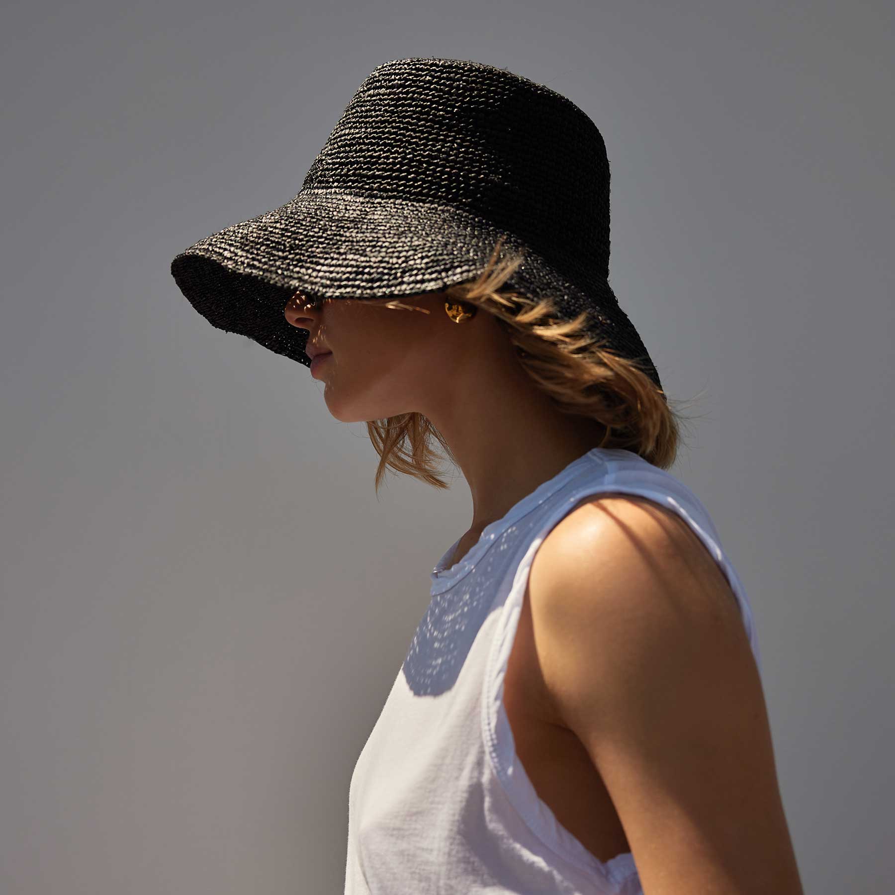 Crochet Bucket Hat - Black | James Perse Los Angeles