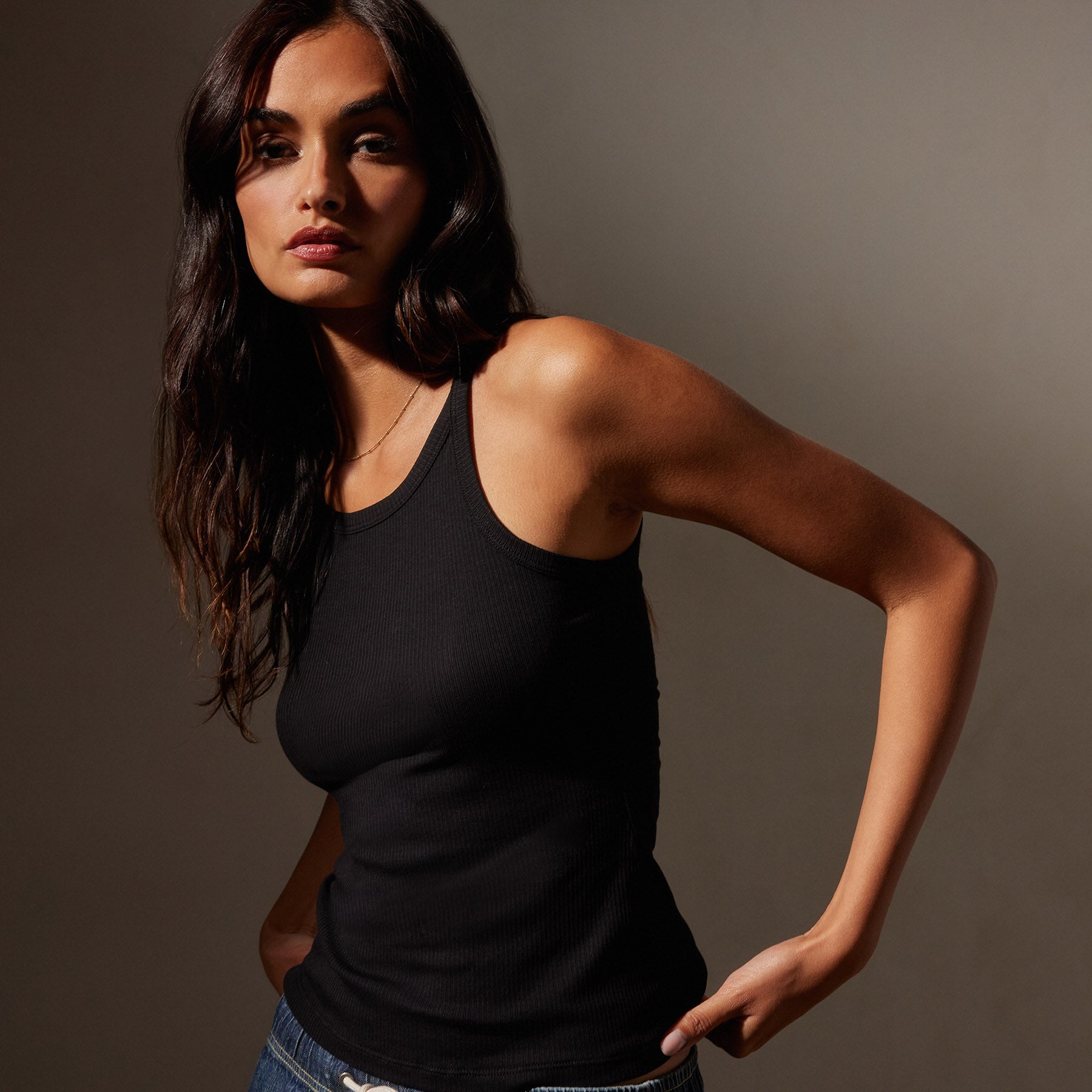 Ribbed High Neck Cami - Black | James Perse Los Angeles