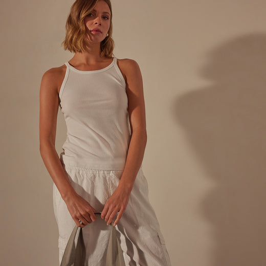 Ribbed High Neck Cami - White | James Perse Los Angeles