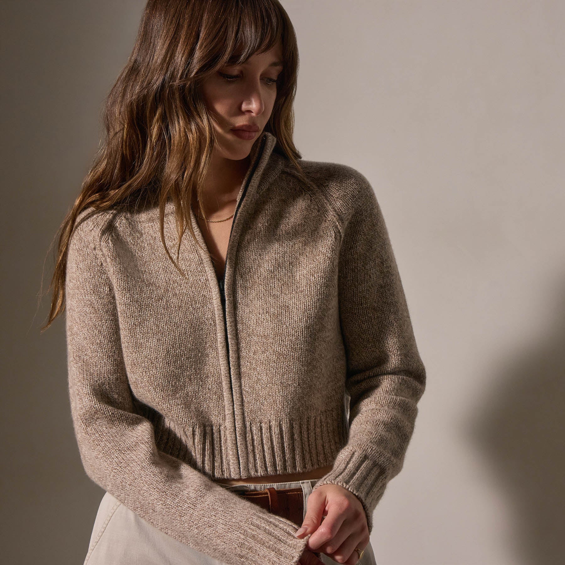 Cashmere Marled Zip Up - Stone Marl | James Perse Los Angeles