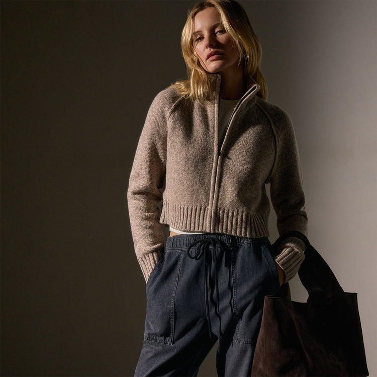 Cashmere Marled Zip Up - Stone Marl | James Perse Los Angeles