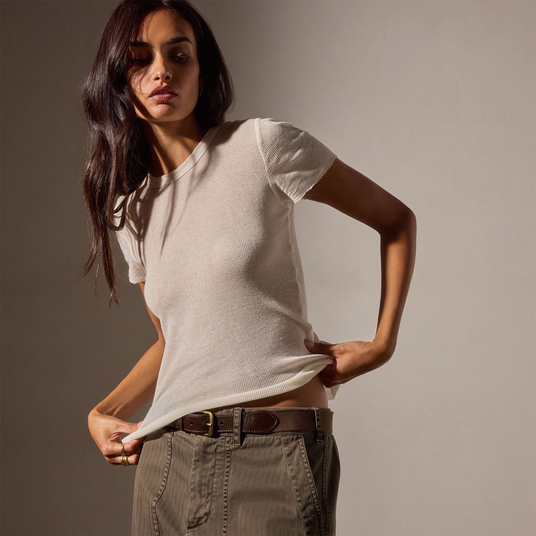 Cotton Cashmere Blend Ribbed Crew - Ivory | James Perse Los Angeles