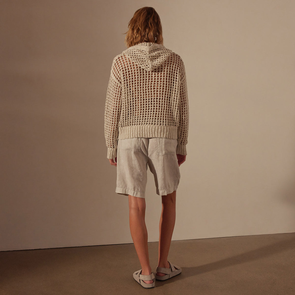 Cotton Linen Open Hoodie - Natural | James Perse Los Angeles